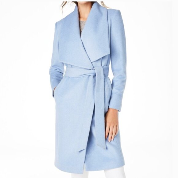 Cole Haan | Jackets & Coats | Cole Haan Powder Blue Wool Wrap Coat ...